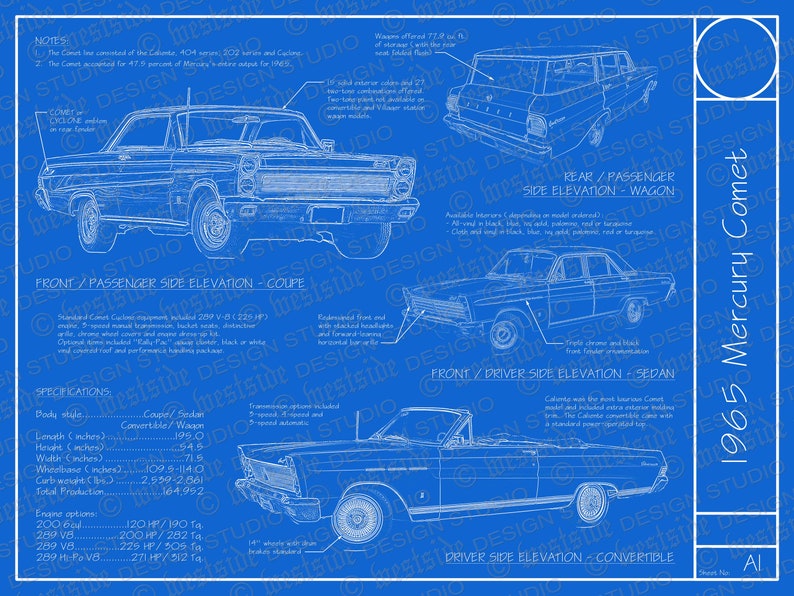 1965 Mercury Comet Blueprint Poster 18"x24" (digital Image File) - Etsy