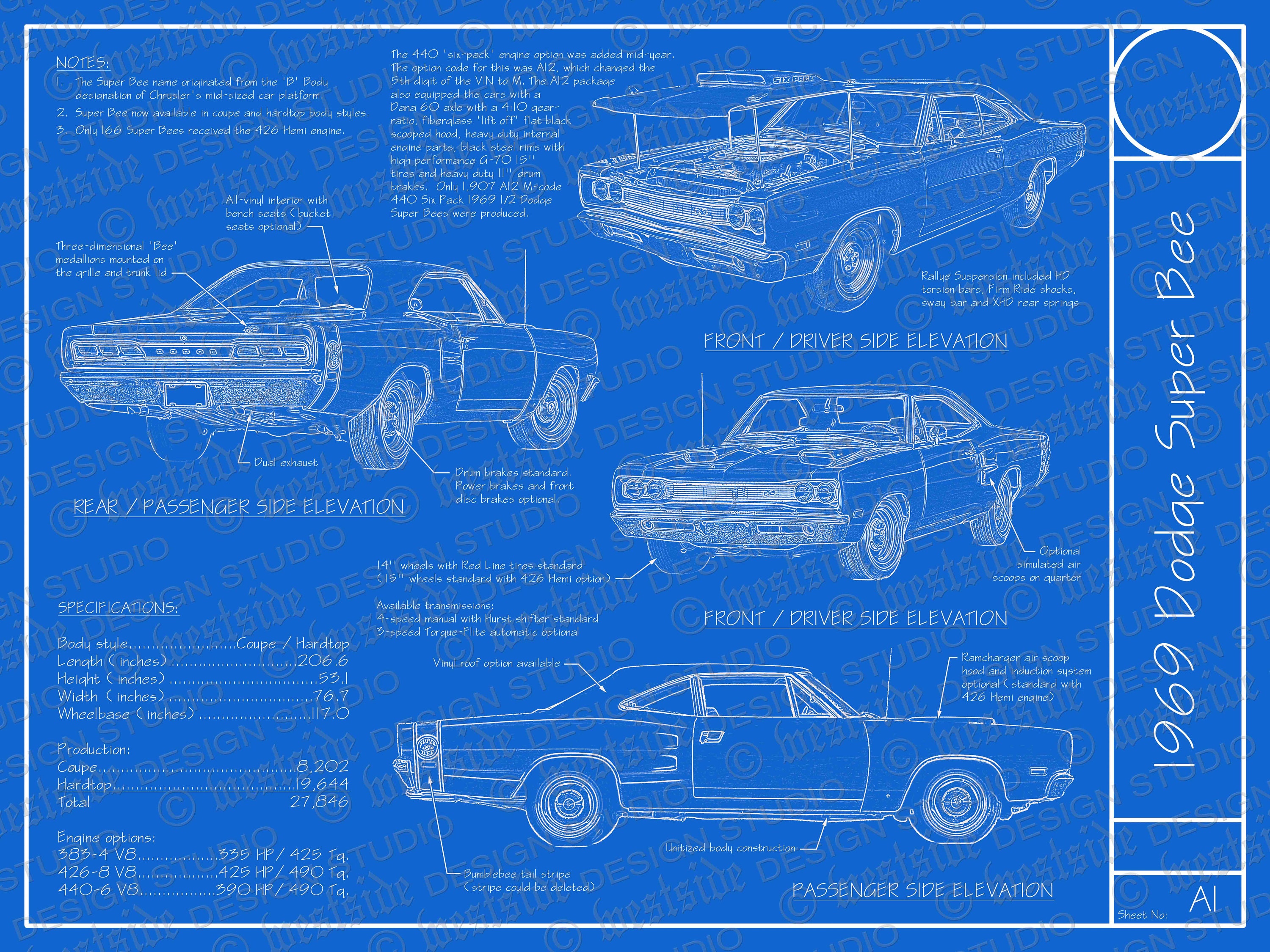 1969 Dodge Super Bee Blueprint Poster 18x24 - Etsy Australia