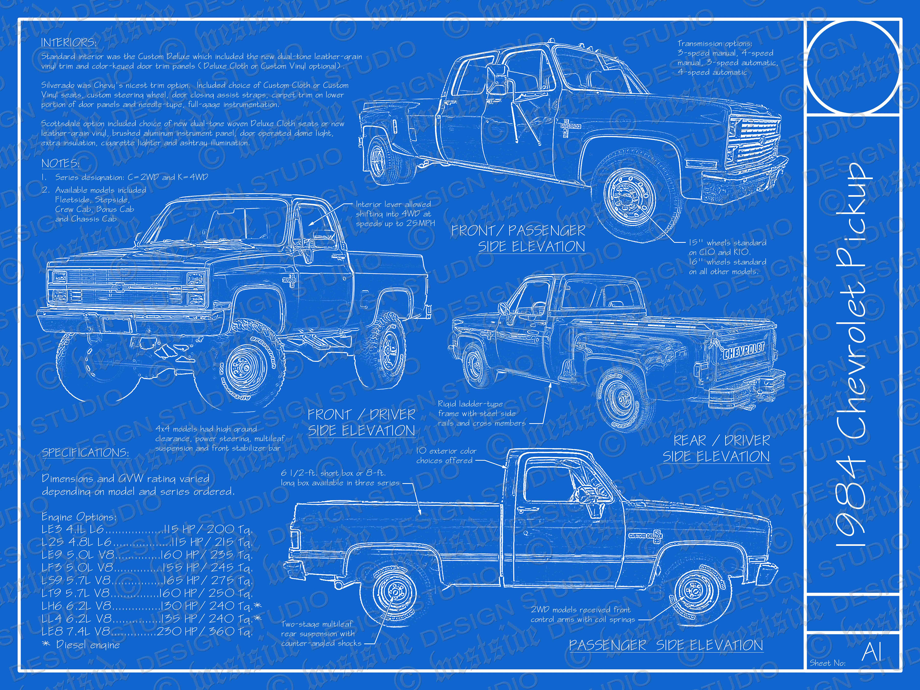 1984 Chevrolet Pickup Blueprint Poster 18"x24" (digital Image File) - Etsy