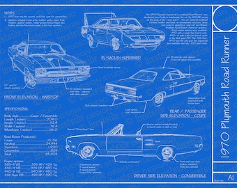 1970 Plymouth Barracuda Blueprint Poster 18x24 digital Image File - Etsy