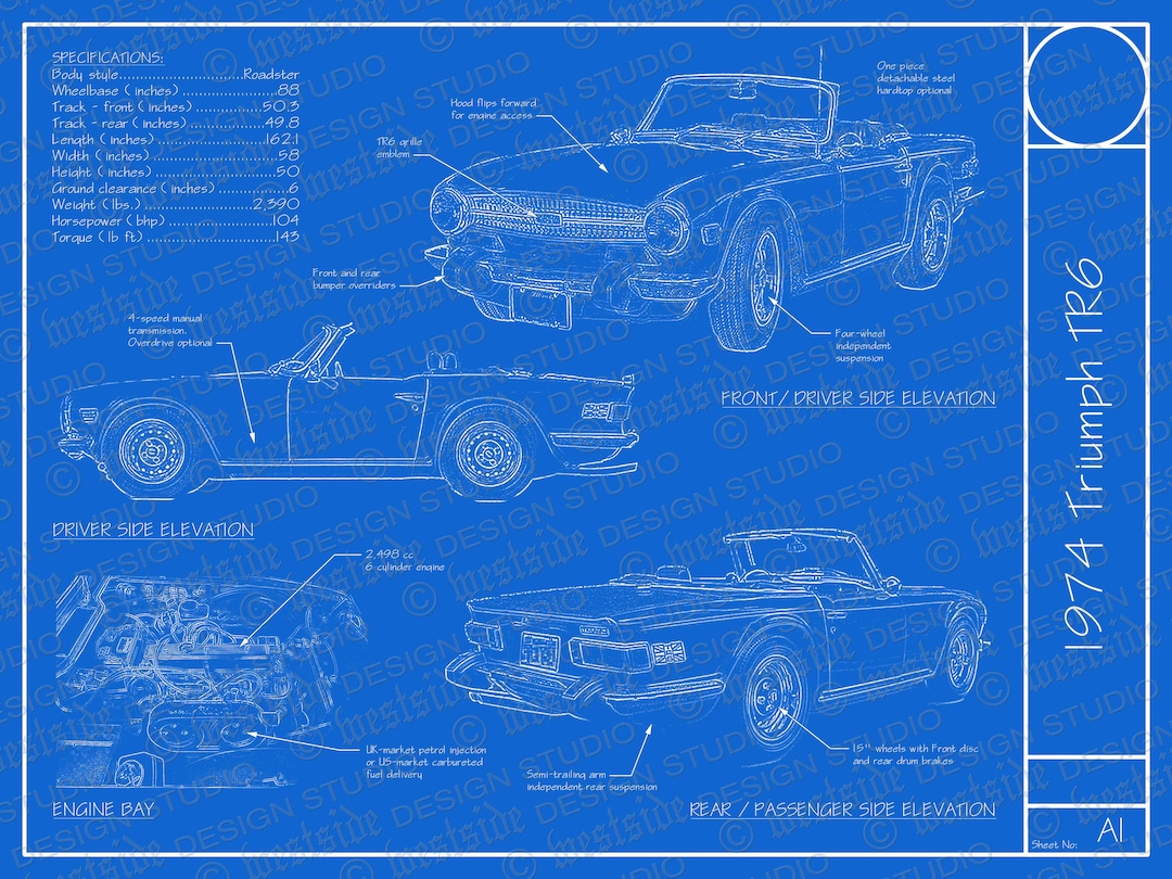 1974 Triumph TR6 Blueprint Poster 18"x24" (digital Image File) - Etsy