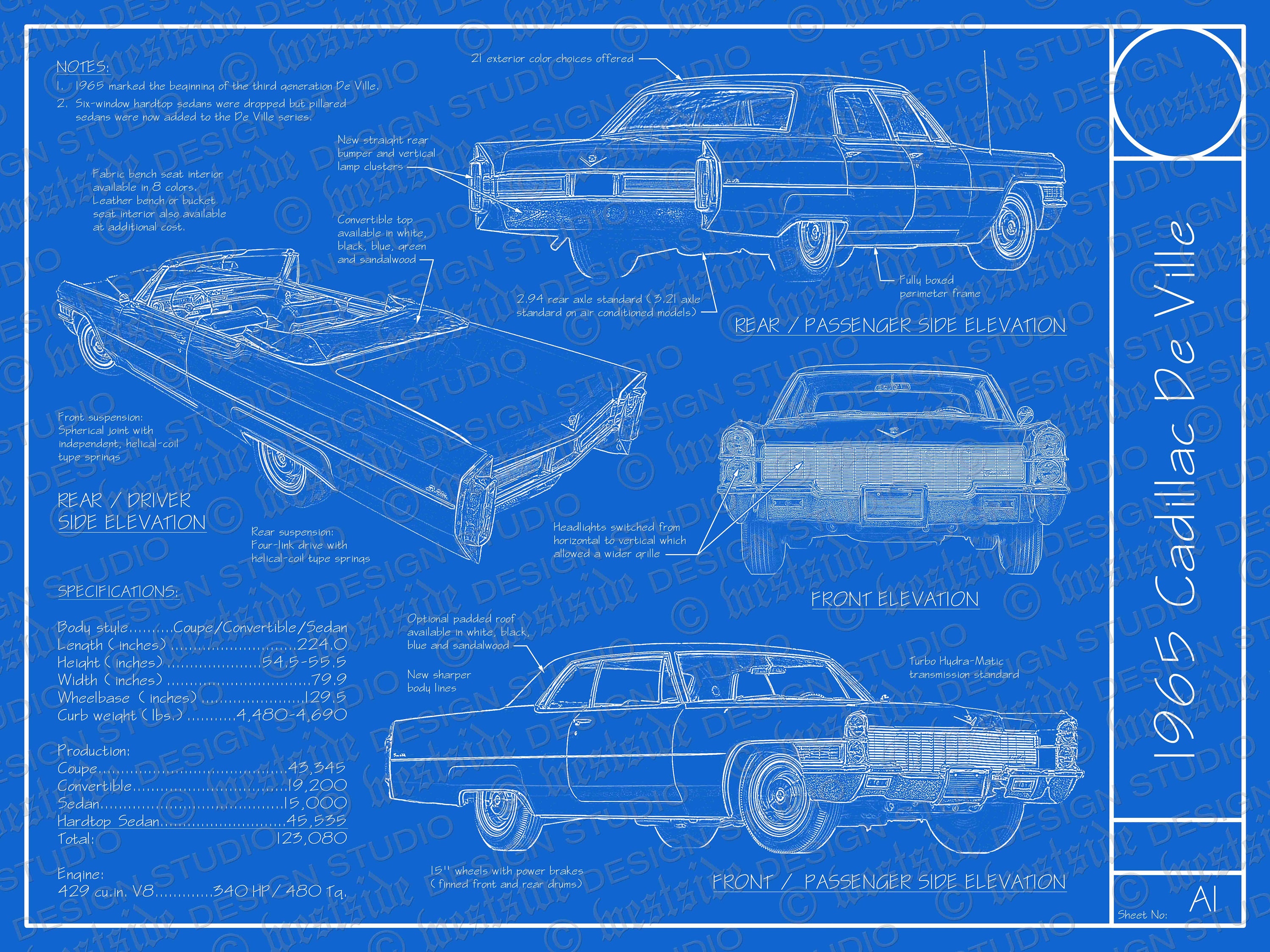 1965 Cadillac De Ville blueprint poster 18x24 - Etsy España