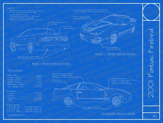 2001 Pontiac Firebird / Trans Am Blueprint Poster - Etsy