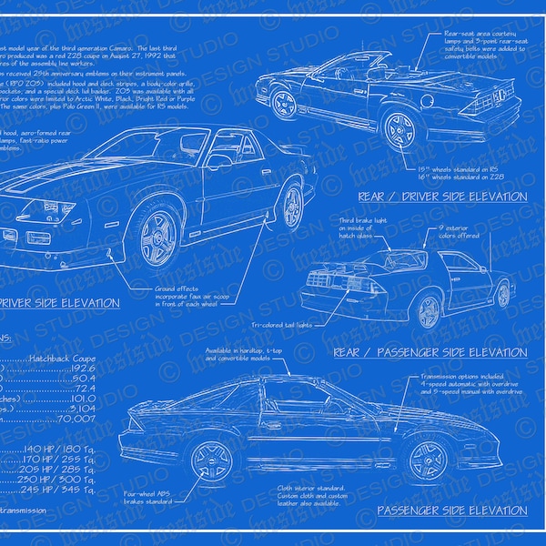 1992 Camaro Car Blueprint Poster - Etsy