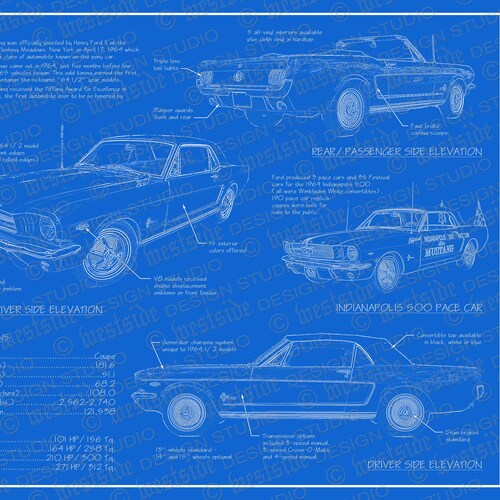 1965 Ford Mustang Blueprint Poster 18x24 digital - Etsy