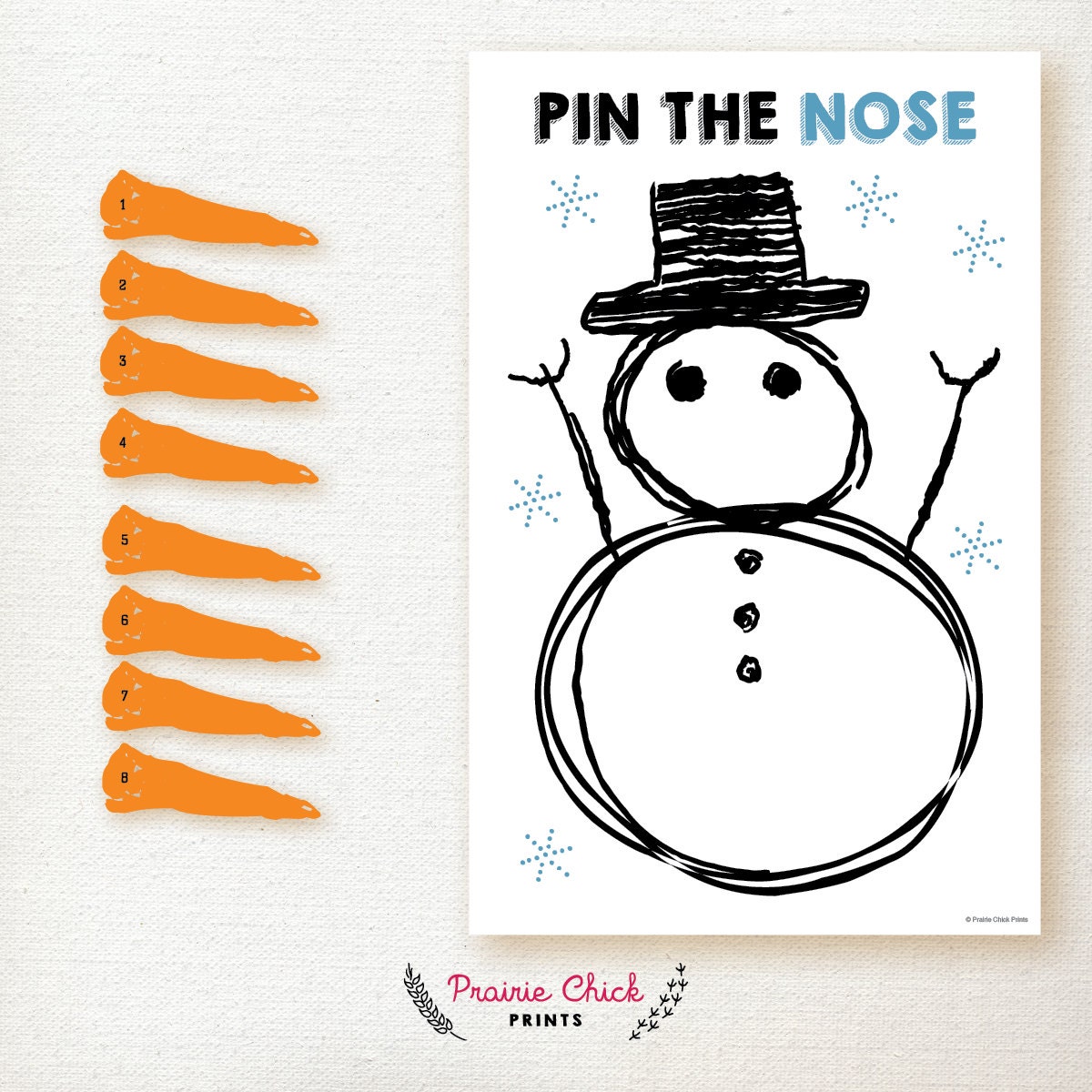 Snowman Pin the Carrot Nose PARTY Game / Birthday Party Game / Winter ...