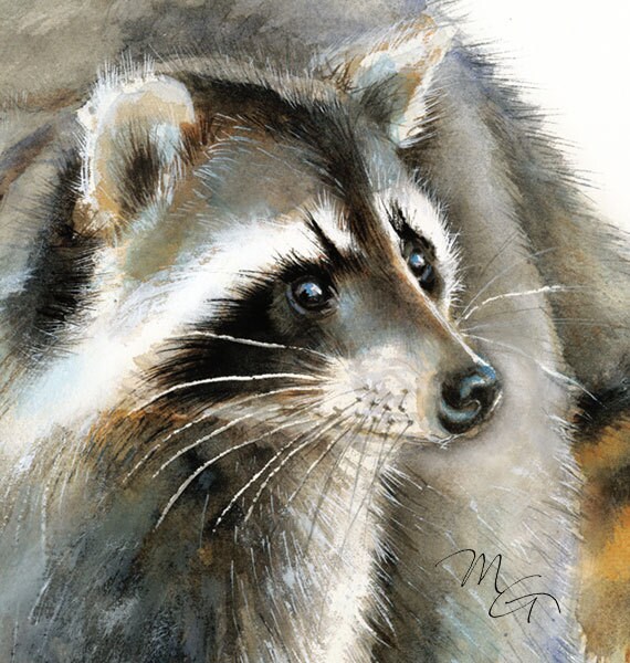 Raccoon watercolor Raccoon Painting Art Print Home Wall