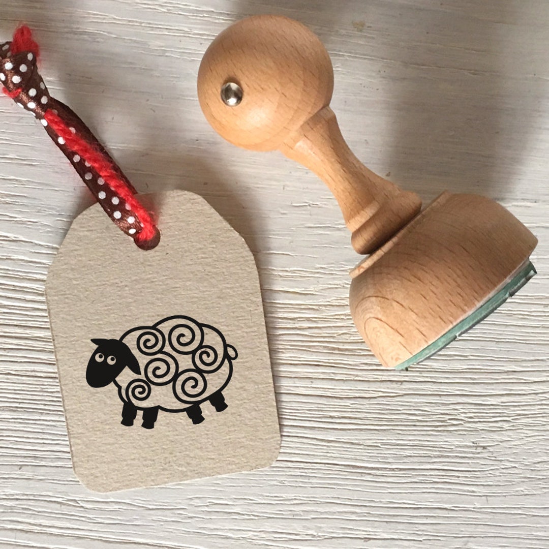 Funny SHEEP Wooden Stamp + Ink Pad. Cute Lamb. Farm Animals Rubber ...