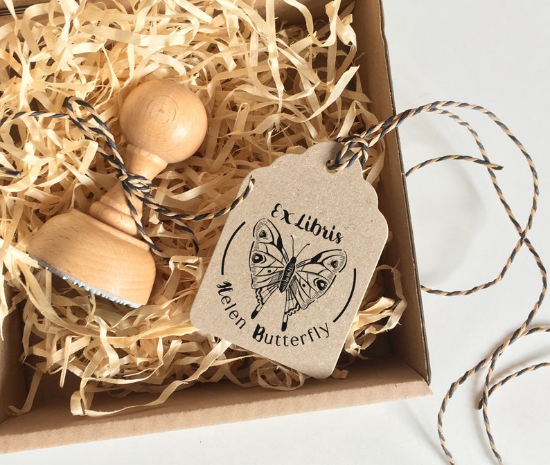 BUTTERFLY Personalised Ex Libris Wooden Stamp. Dedicated - Etsy