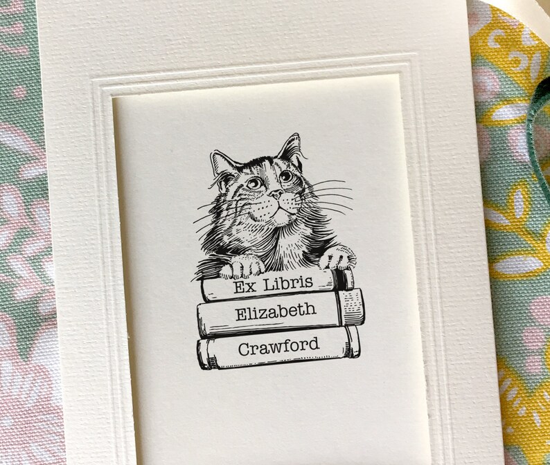 Cute CAT and the BOOKS Ex Libris Stamp Hand Drawing Design | Etsy