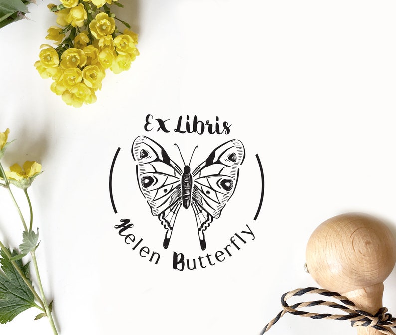 BUTTERFLY Personalised Ex Libris Wooden Stamp. Dedicated | Etsy