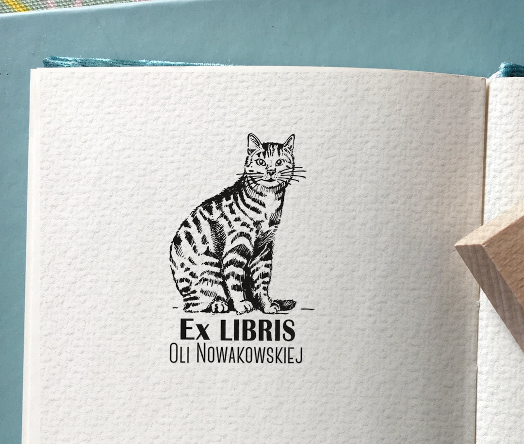 STRIPED CAT Vintage Style Ex Libris Stamp - American Shorthair Cat ...
