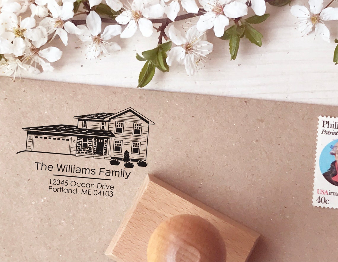 RETURN Address Stamp House Drawing Portrait of the House - Etsy