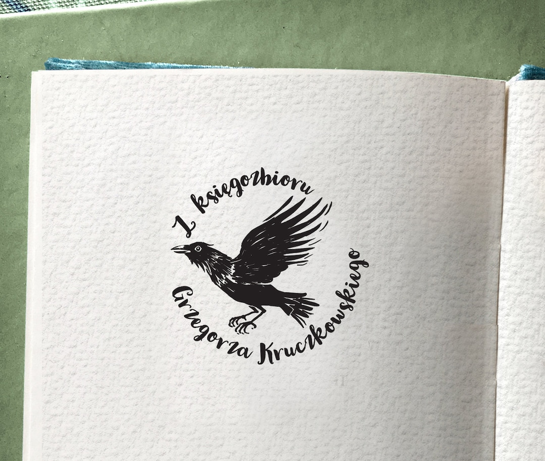 RAVEN Bird Personalised Ex Libris Stamp - Custom Raven Bookplate Stamp ...