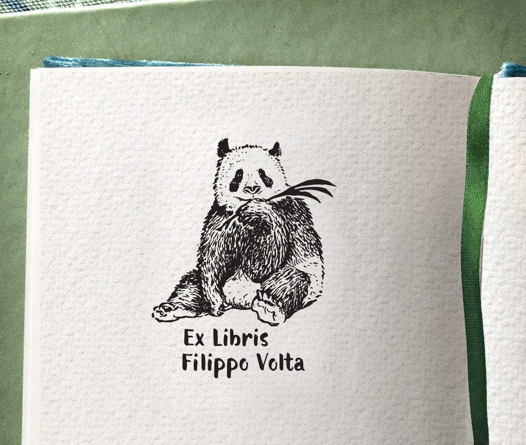 PANDA Personalised Ex Libris Wooden Stamp. Sitting Panda Motive Ex ...