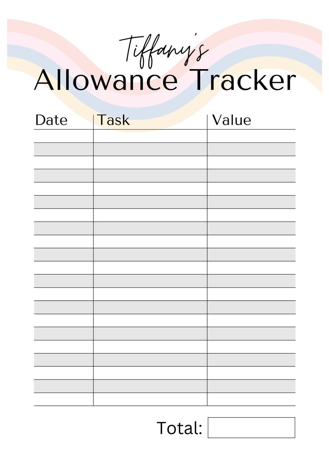 Customizable Printable Allowance Tracker whimsical - Etsy