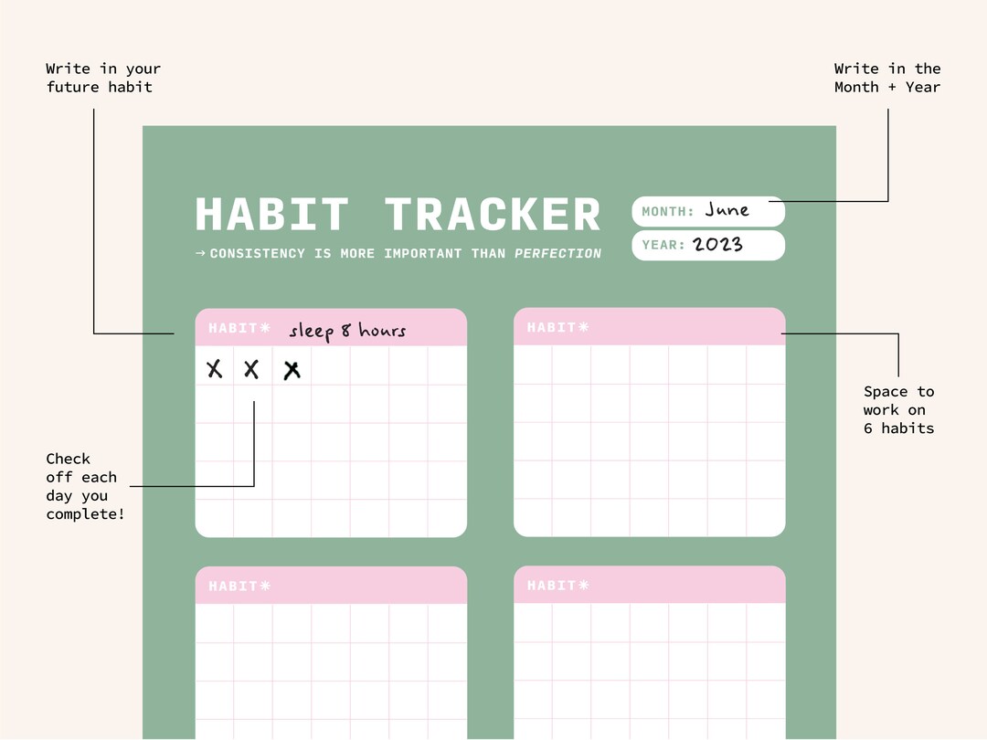 Sage + Pink Habit Tracker | PRINTABLE Tracker | Monthly Tracker ...