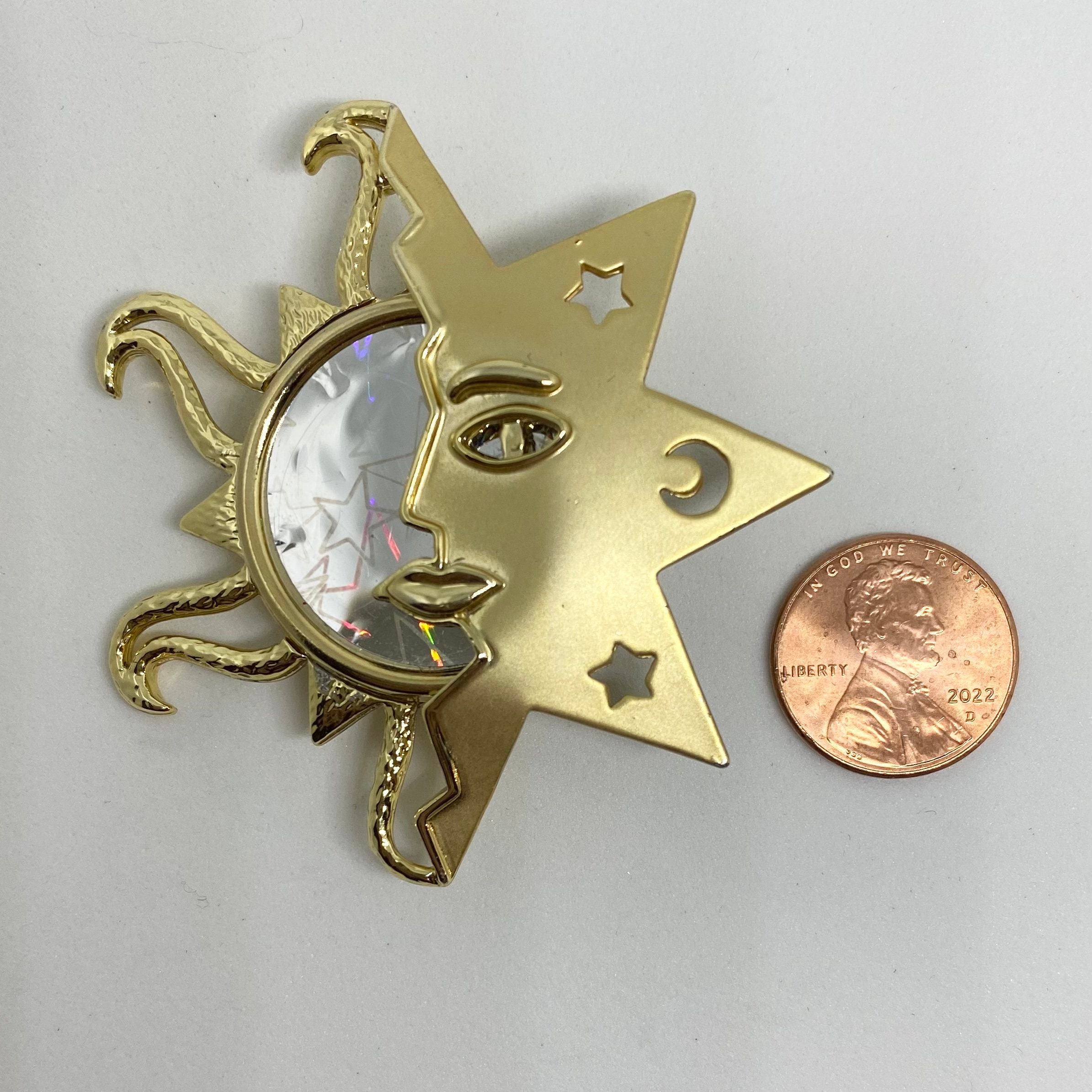 Vintage Holographic Sun and Moon Brooch Pin With Stars Gold Tone ...