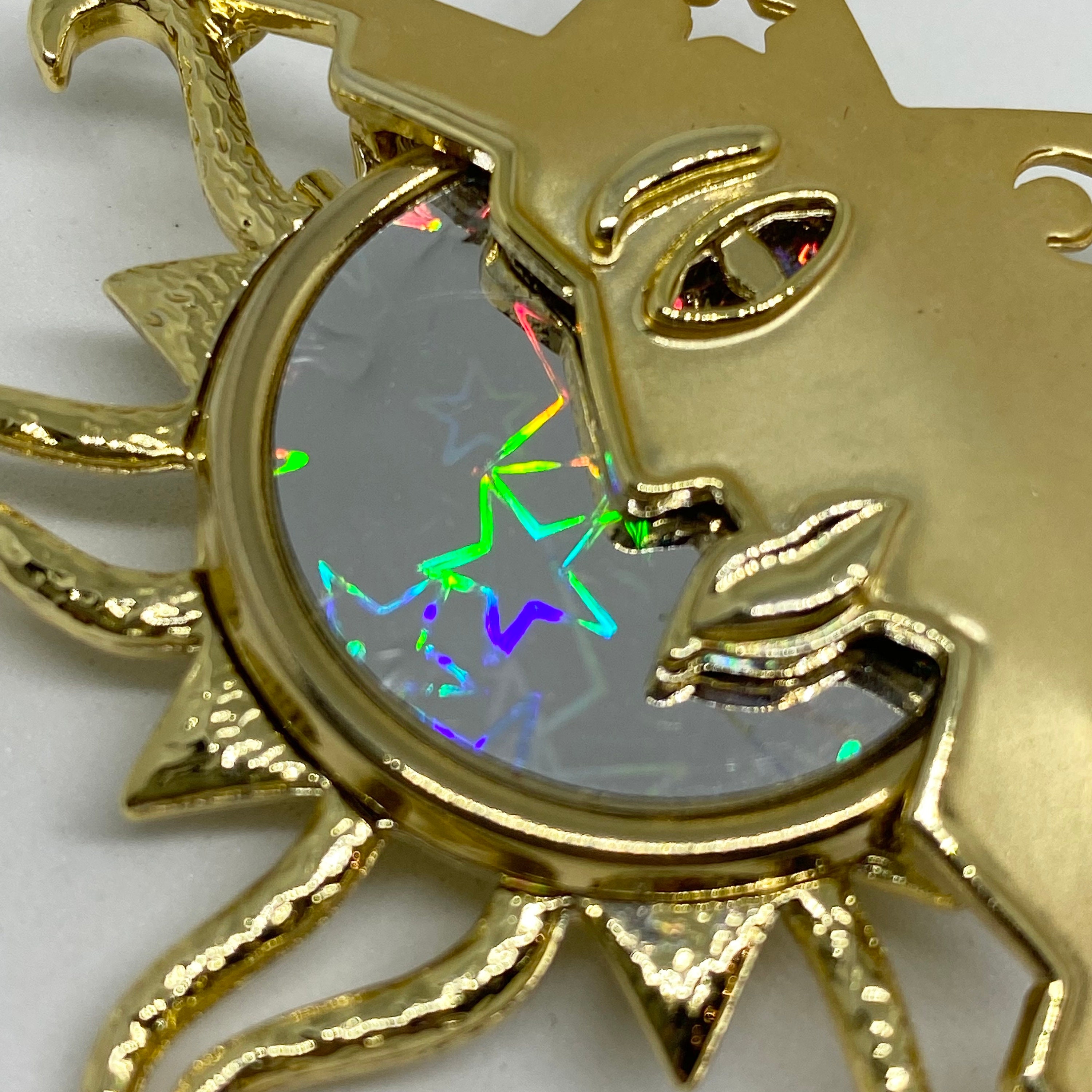 Vintage Holographic Sun and Moon Brooch Pin With Stars Gold Tone ...