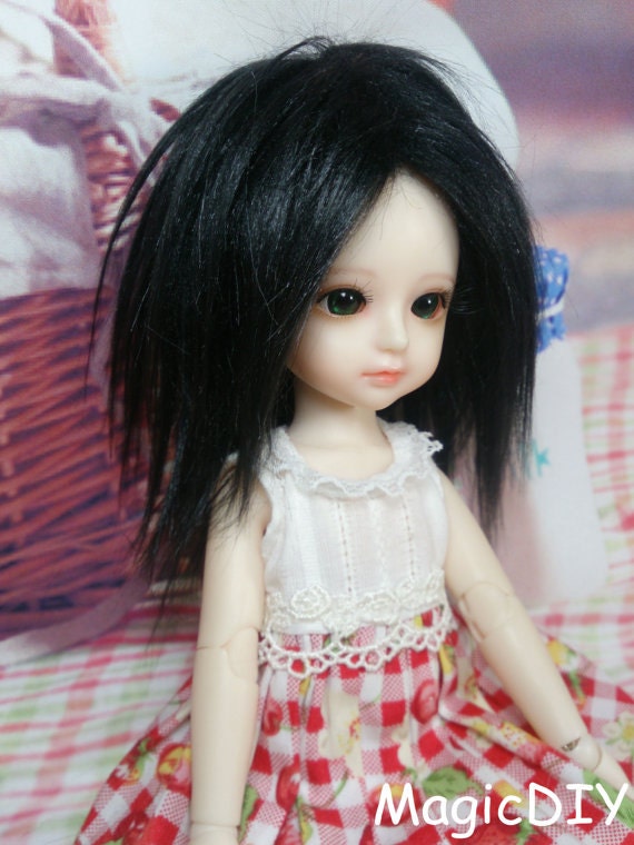 BJD doll fabric fur wig Black wig hair for 1/12 1/8 1/6 bjd | Etsy