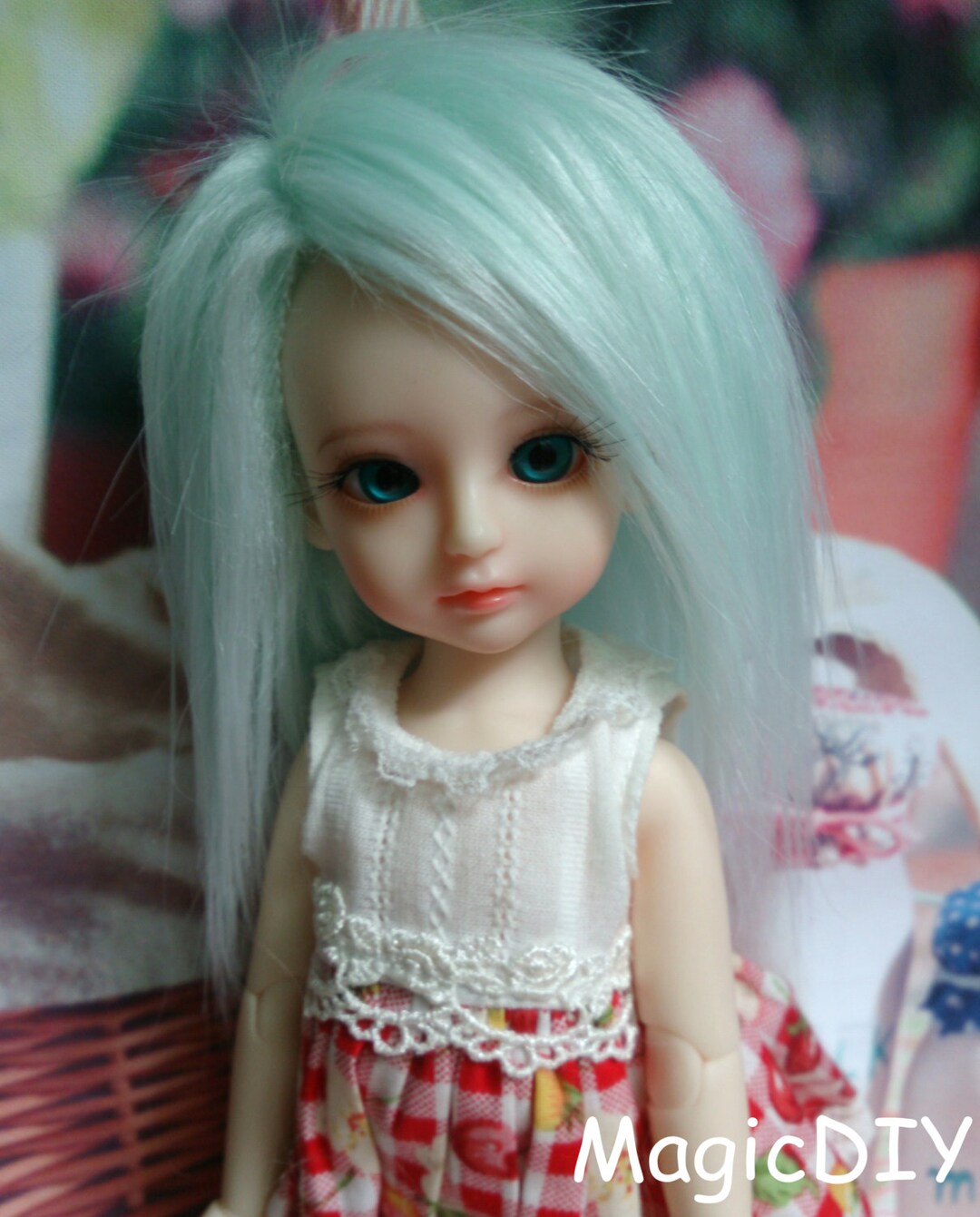 BJD Doll Fabric Fur Wig Mint Green Wig Hair for 1/12 1/8 1/6 Bjd Dolls ...