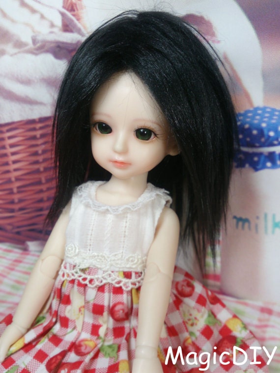 BJD Doll Fabric Fur Wig Black Wig Hair for 1/12 1/8 1/6 Bjd Dolls 3-4 ...