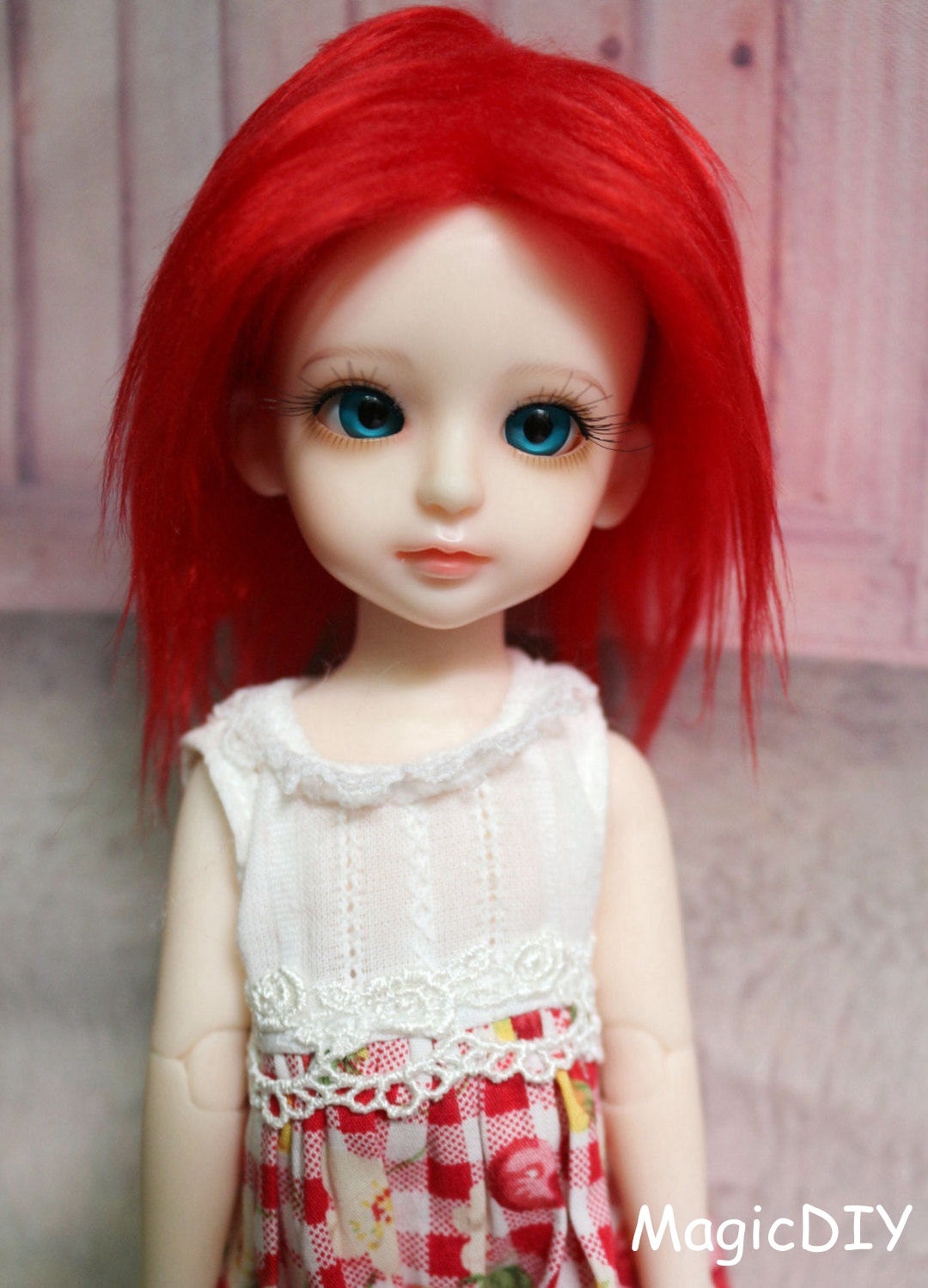 BJD Doll Fabric Fur Wig Red Hair for 1/12 1/8 1/6 Bjd Dolls 3-4",4-4.5 ...
