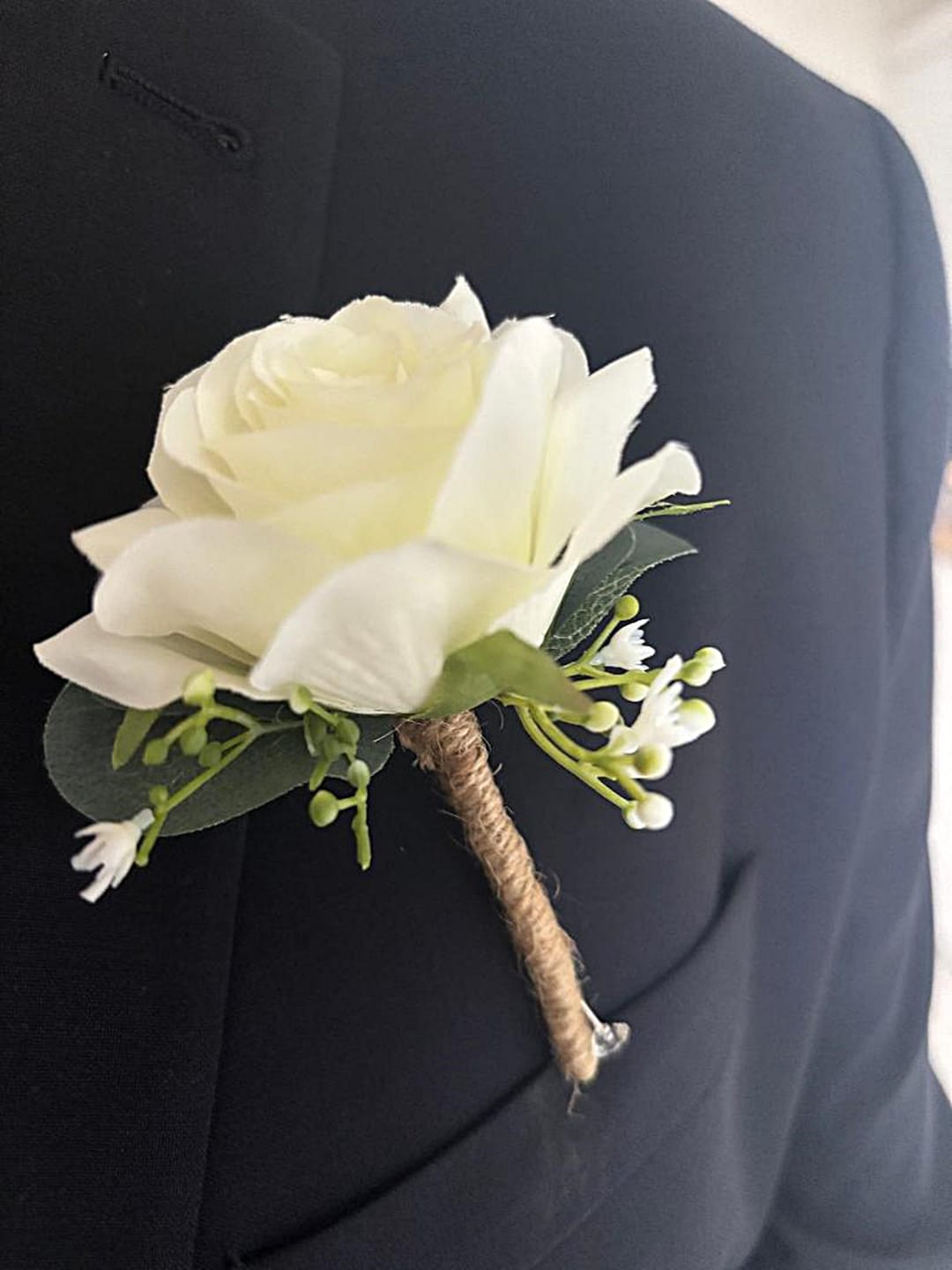 Single Real Look Ivory White Silk NOT FOAM Rose Buttonhole With ...
