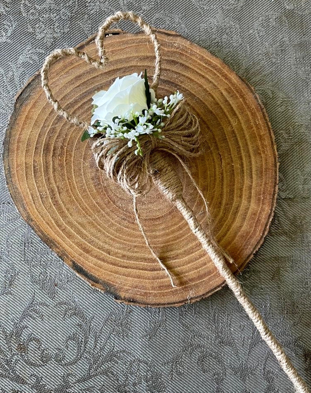 Rustic Flower Girl Wedding Heart Wand IVORY Silk White Rose, Gypsophila ...