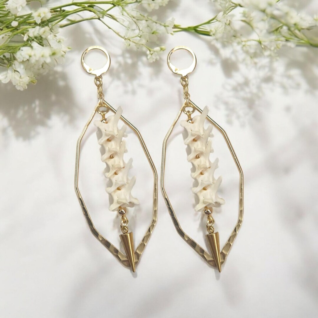 Gilded Spire XL Vertebrae Earrings Oddity Jewelry Oddities ...