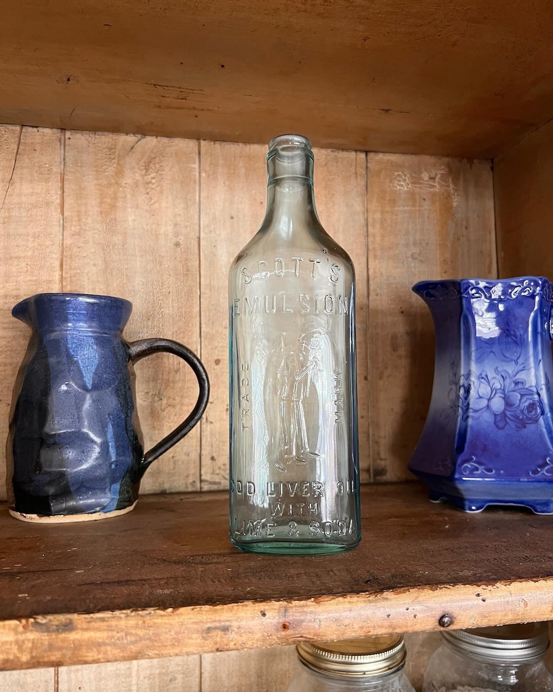 Antique Scotts Emulsion Bottle, Cod Liver Oil With Lime & Soda, Aqua ...