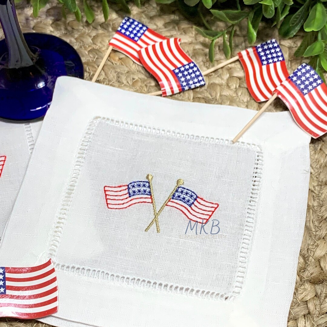 American Flag Embroidery Design, Mini Crossed Flags Outline, 4th of ...