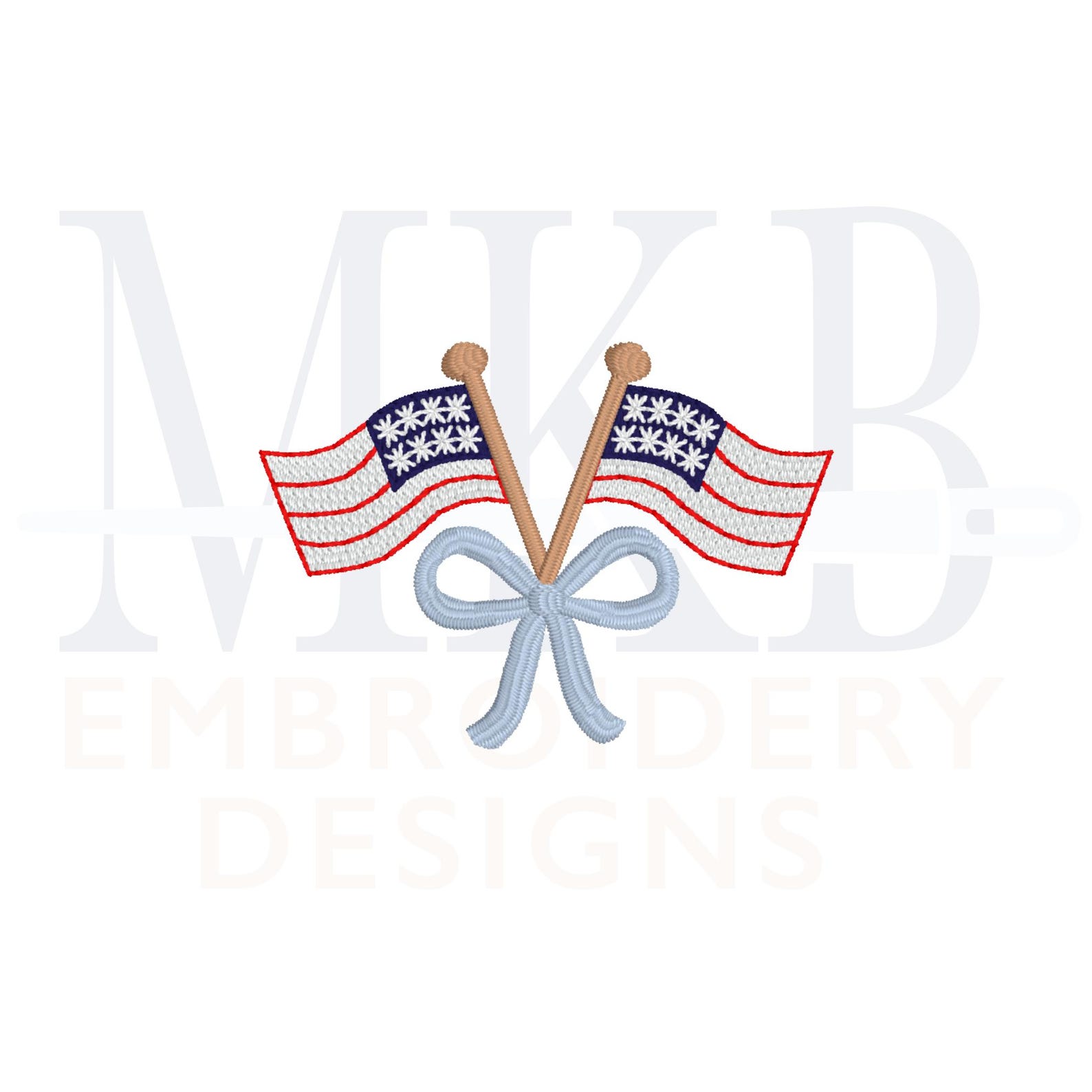 American Flags With Bow Embroidery Design, Crossed Flags, Patriotic ...