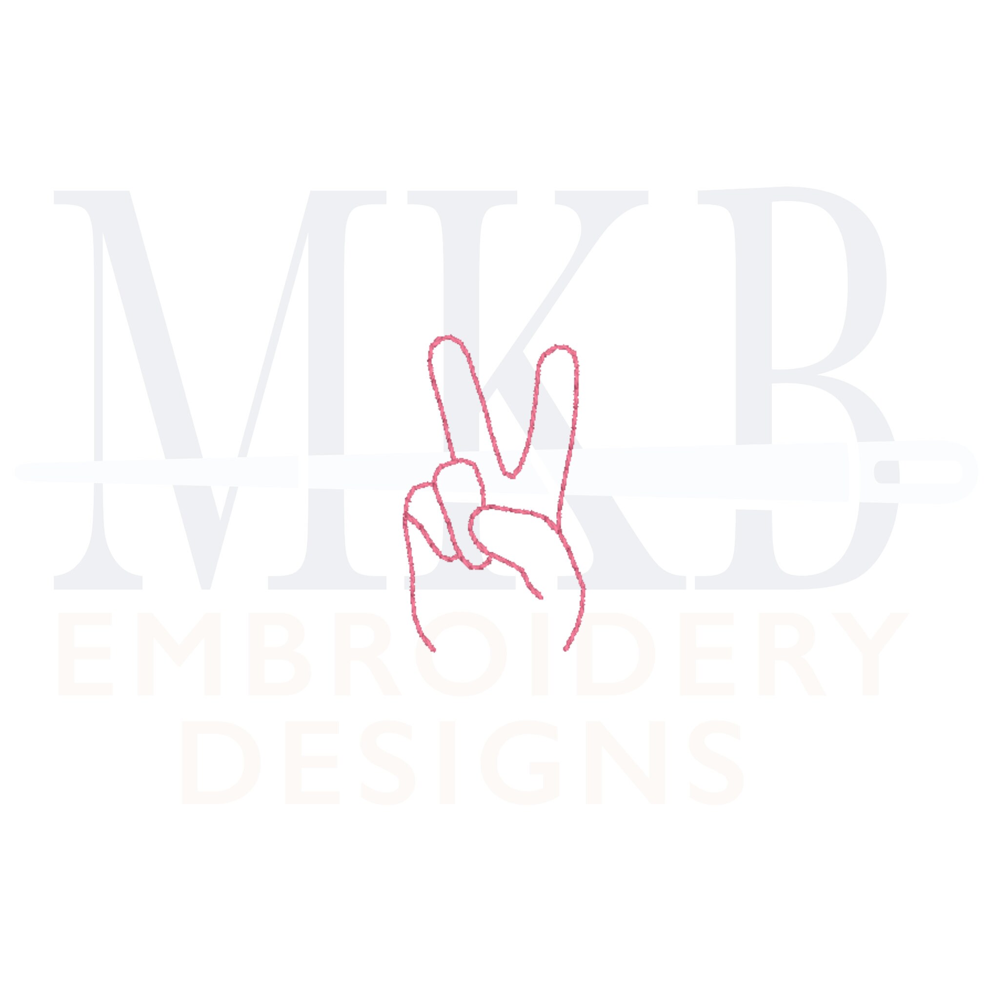 Peace Hand Sign Embroidery Design, Version 1, Mini Bean Stitch, Machine ...