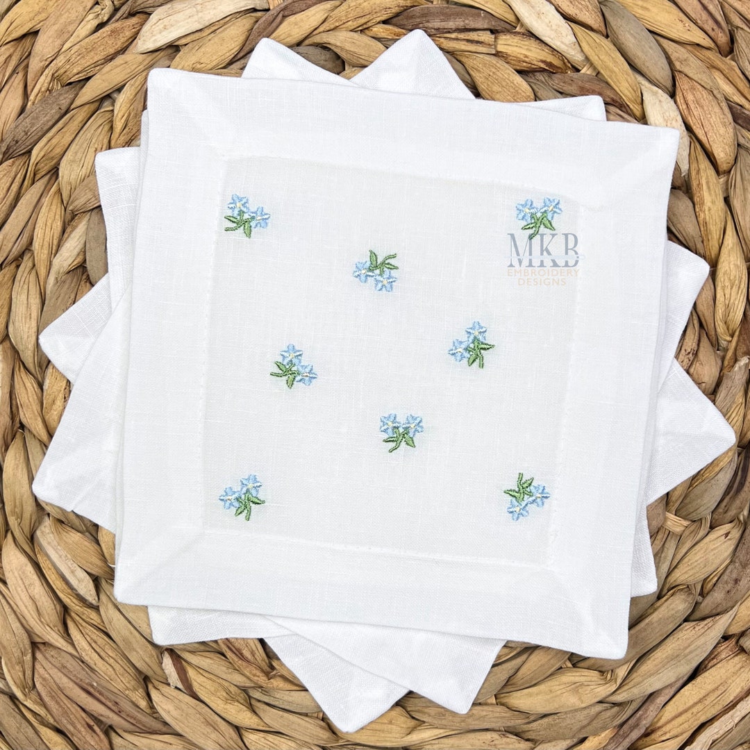Flowers Arranged for Cocktail Napkins, Floral Embroidery Design, Satin ...