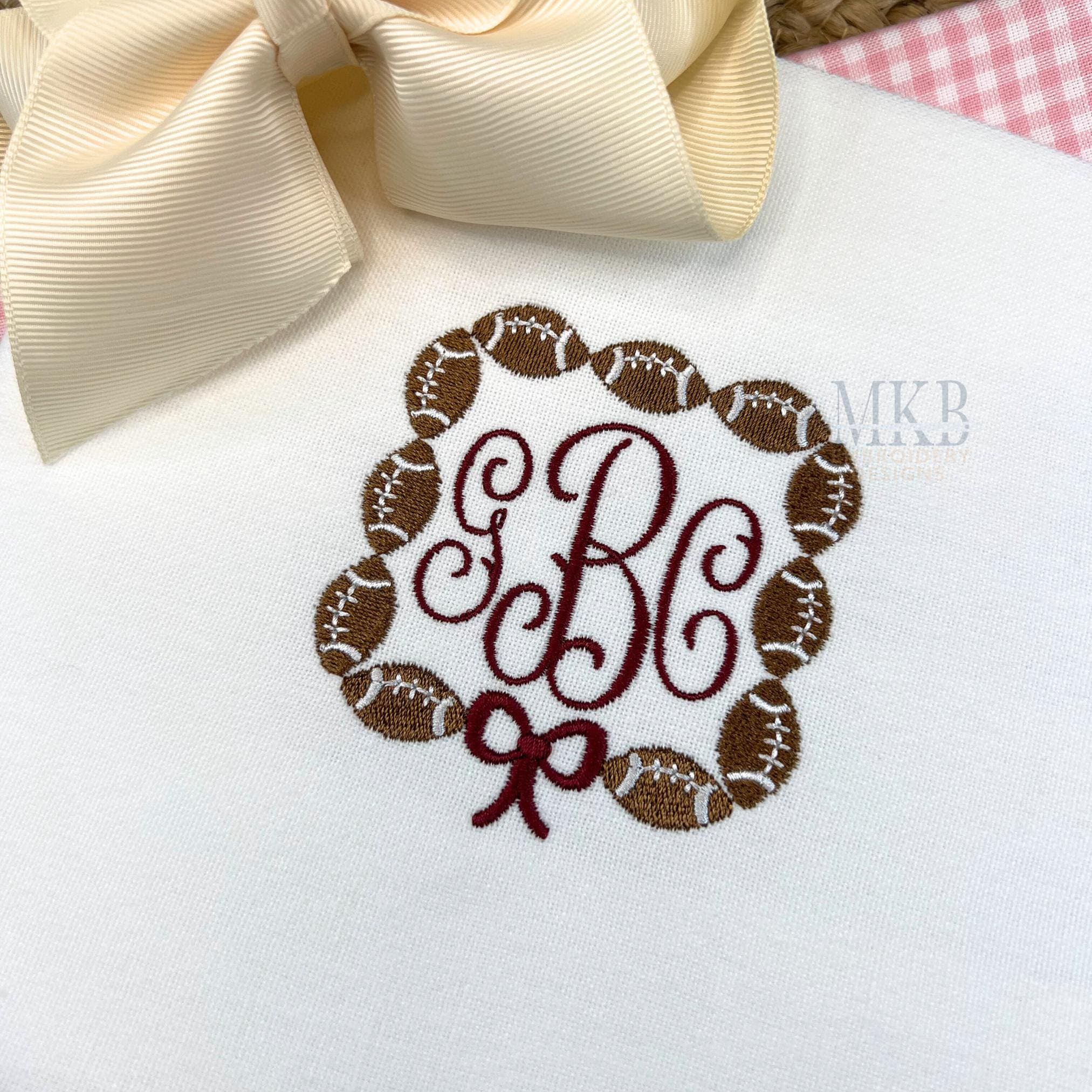Football Bow Square Frame, Football Monogram Frame, Sports Embroidery ...