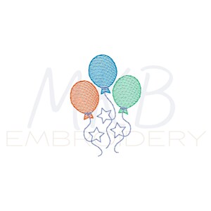 Balloon Embroidery Design, Sketch Stitch, Balloon Trio With Star ...