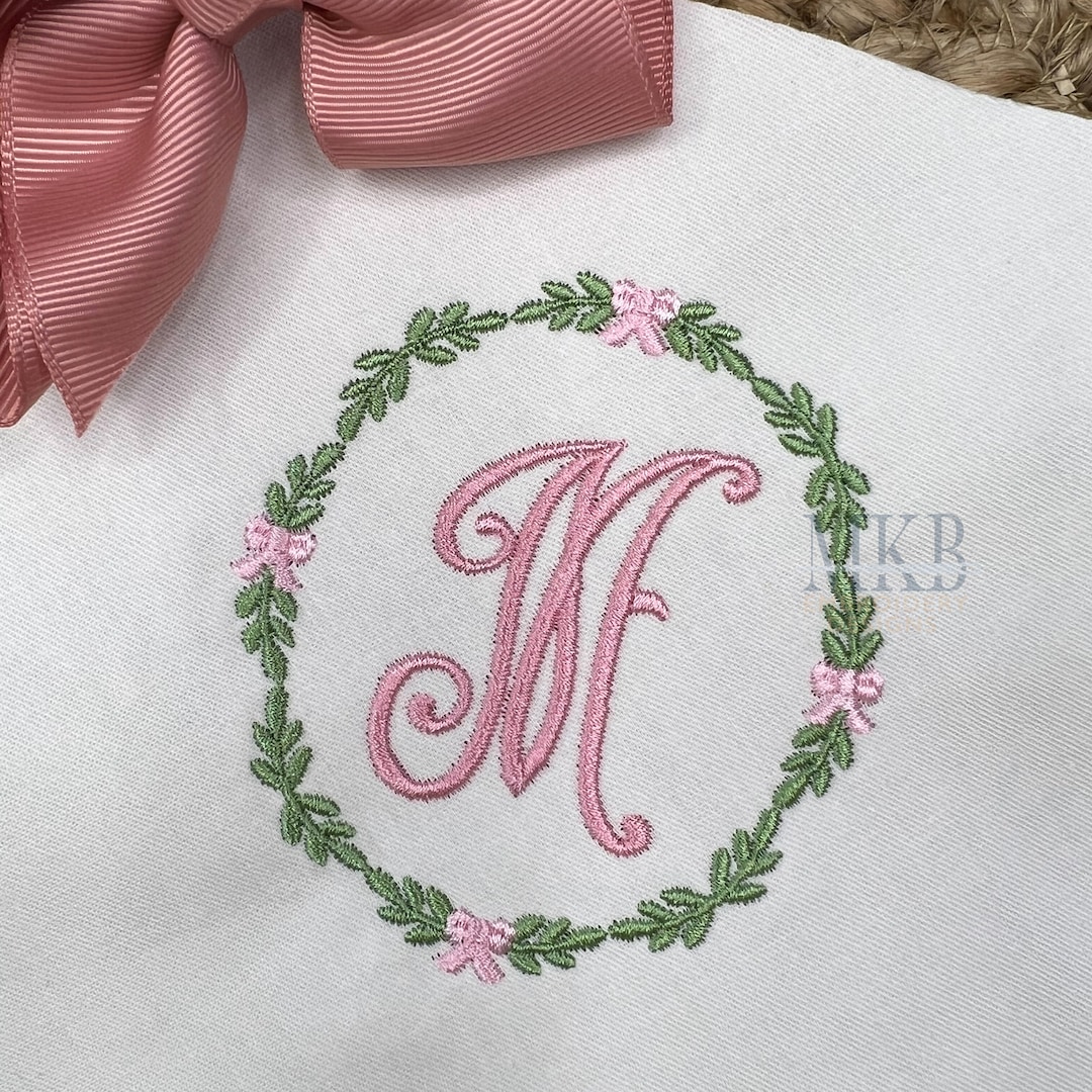 Bow Laurel Frame, Bow Embroidery, Monogram Font Frame, Satin Stitch ...