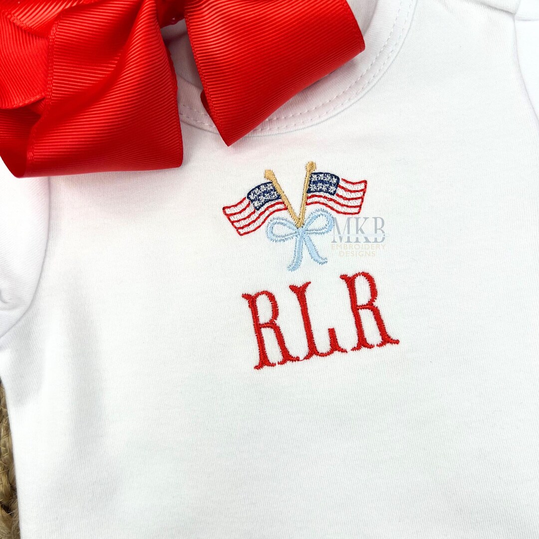 American Flags With Bow Embroidery Design, Crossed Flags, Patriotic ...