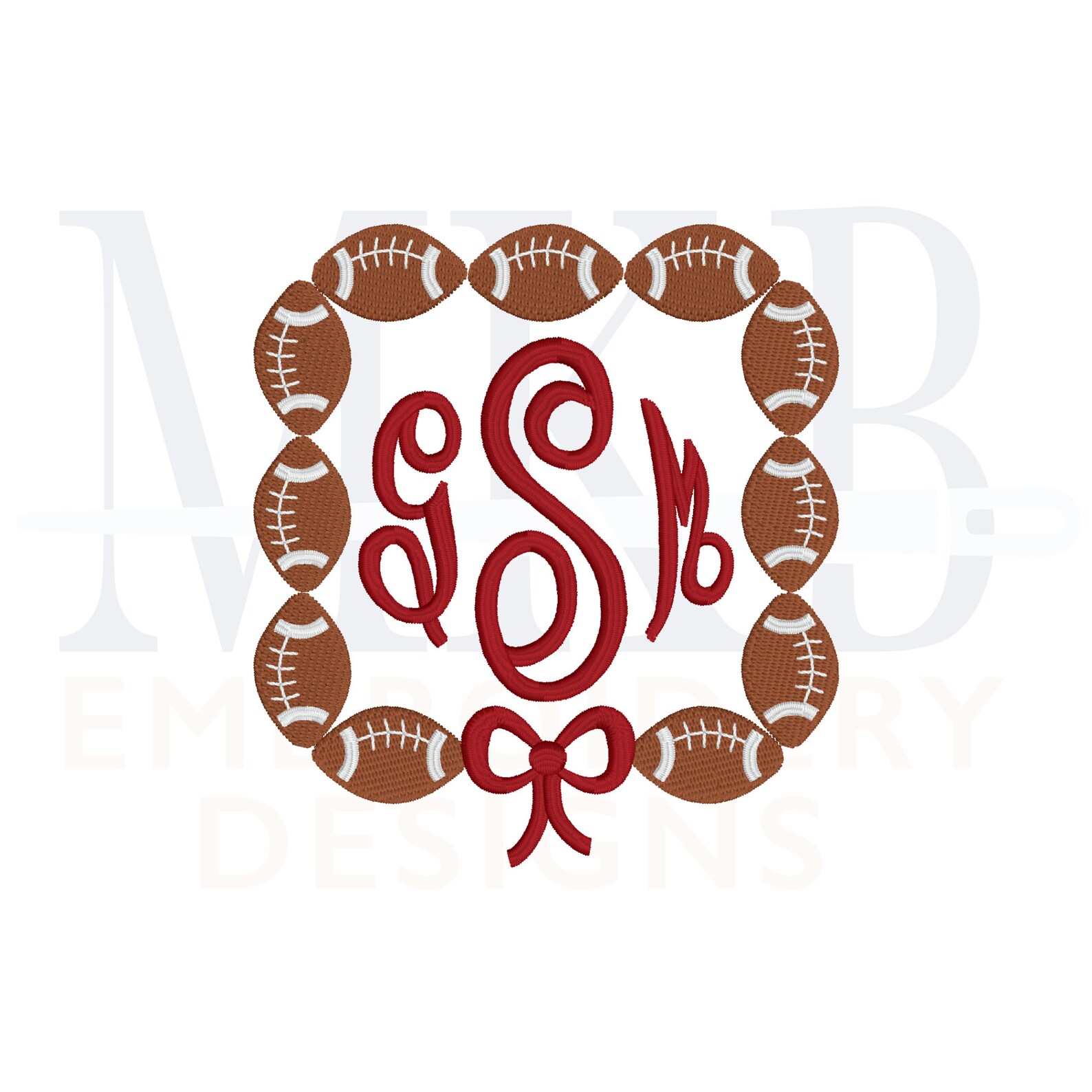 Football Bow Square Frame, Football Monogram Frame, Sports Embroidery ...