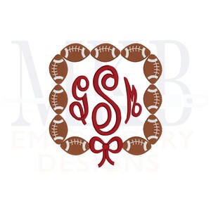Football Bow Square Frame, Football Monogram Frame, Sports Embroidery ...