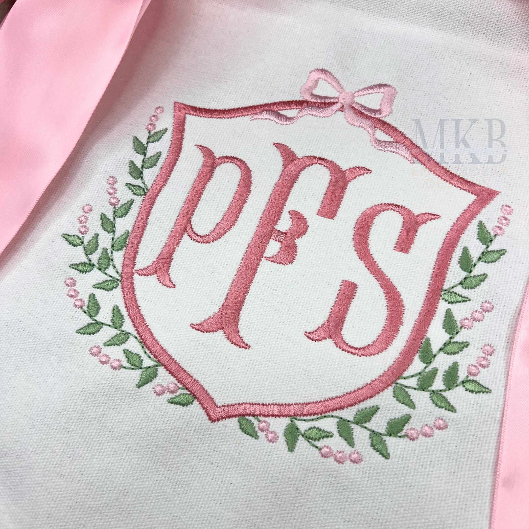 Georgia Bow Crest, Floral Greenery Frame, Bow Embroidery Design ...
