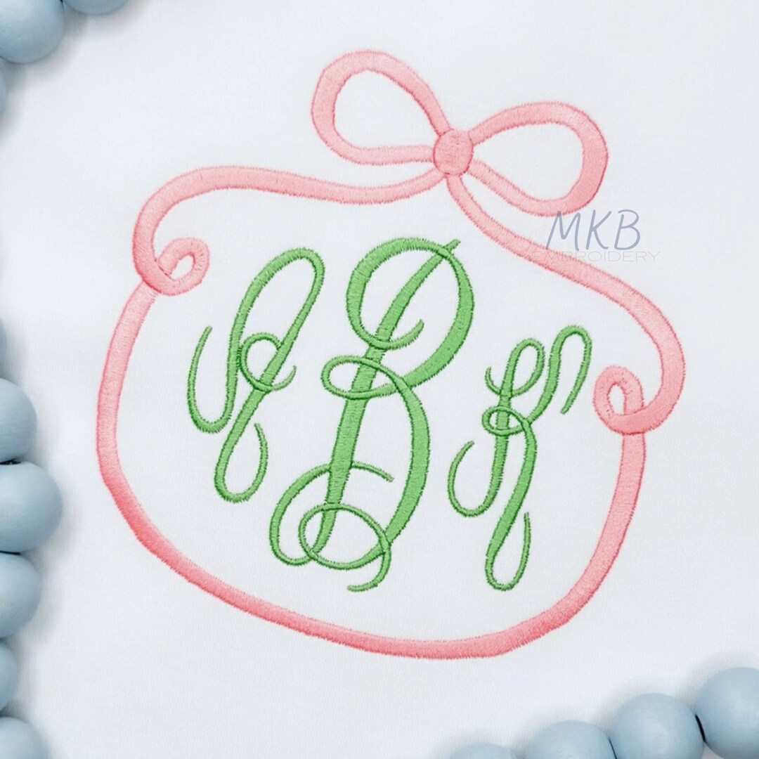Bow Round Monogram Frame LARGE, Bow Top Monogram, Bow Ribbon, Satin ...