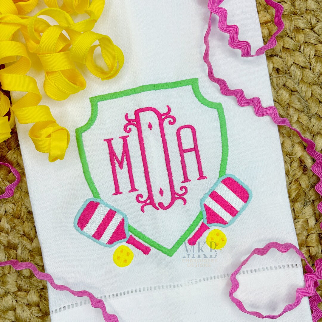 Pickleball Monogram Crest, Monogram Frame, Border, Shield, Satin Stitch ...