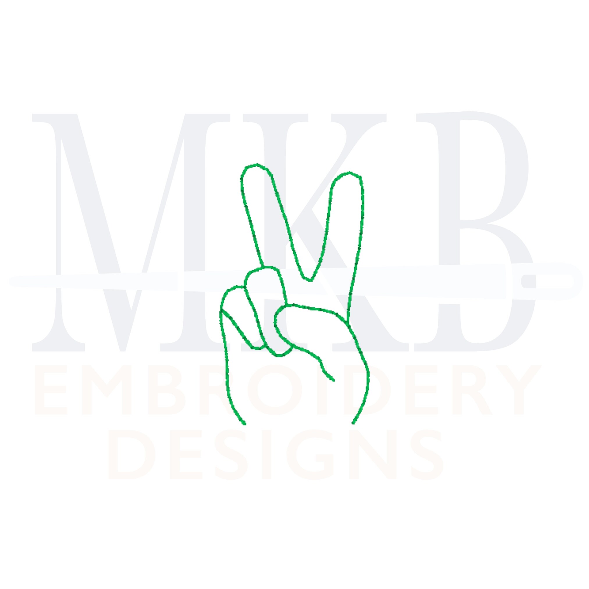 Peace Hand Sign Embroidery Design, Version 1, Mini Bean Stitch, Machine ...