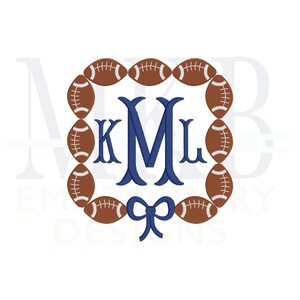 Football Bow Square Frame, Football Monogram Frame, Sports Embroidery ...
