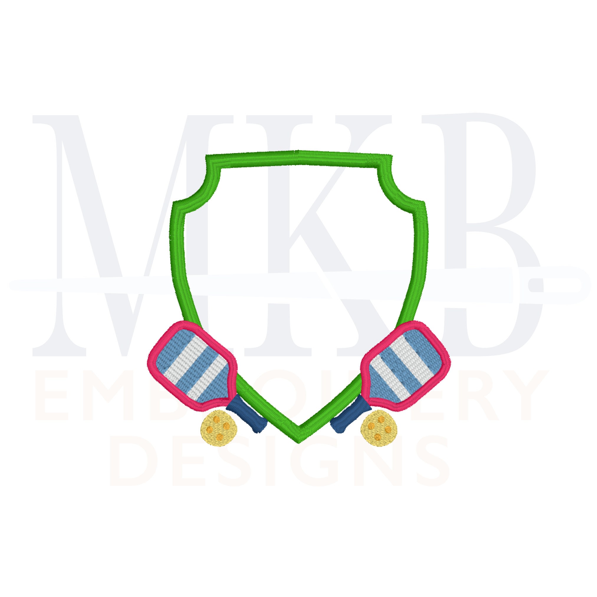 Pickleball Monogram Crest, Monogram Frame, Border, Shield, Satin Stitch ...