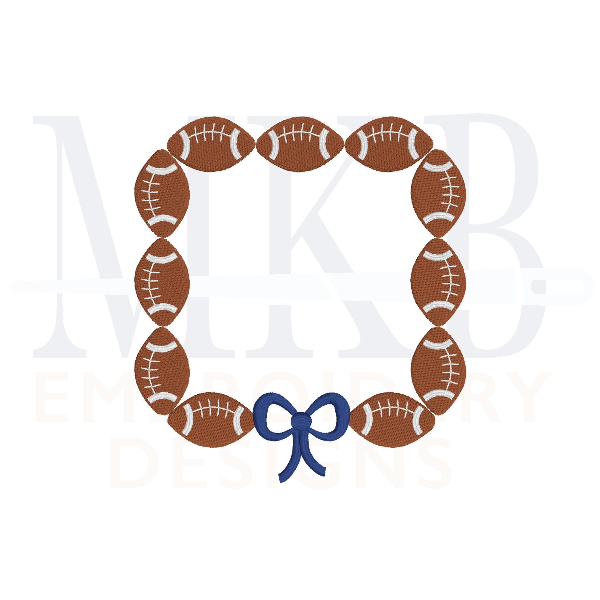 Football Bow Square Frame, Football Monogram Frame, Sports Embroidery ...