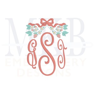Berry Floral Bow Frame, Strawberry Embroidery Design, Bow Embroidery ...