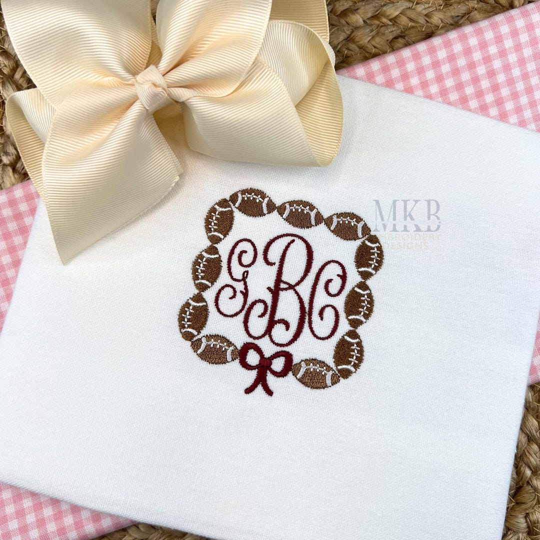 Football Bow Square Frame, Football Monogram Frame, Sports Embroidery ...